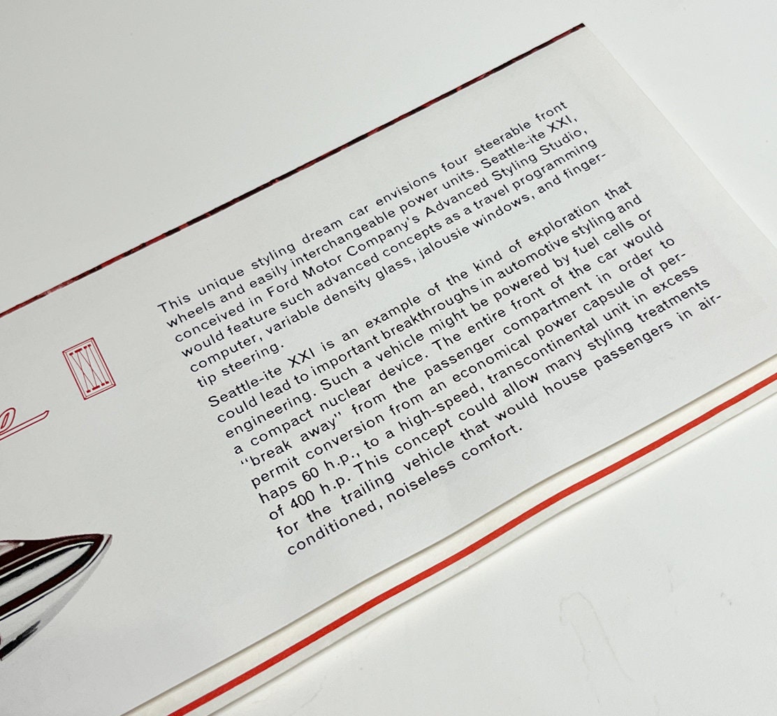 Seattle-ite XXI Brochure Ford Concept Car for Seattle Worlds Fair 1962 ...