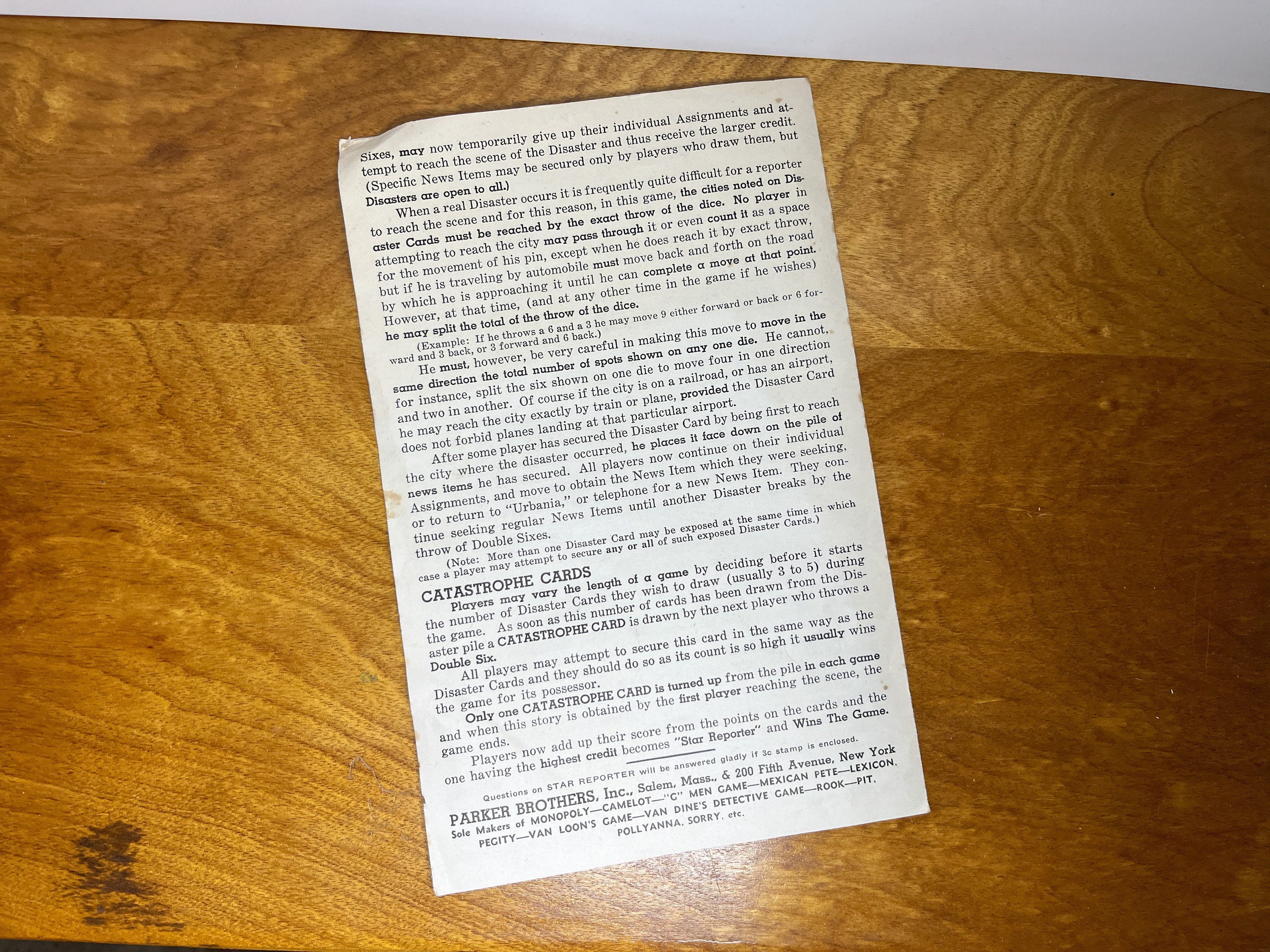 Instructions Sheet for 1937 Boake Carter's Star Reporter Board Game ...