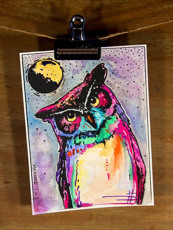 The Night Owl 3 of 5 Screenprint and Watercolor Original | Etsy