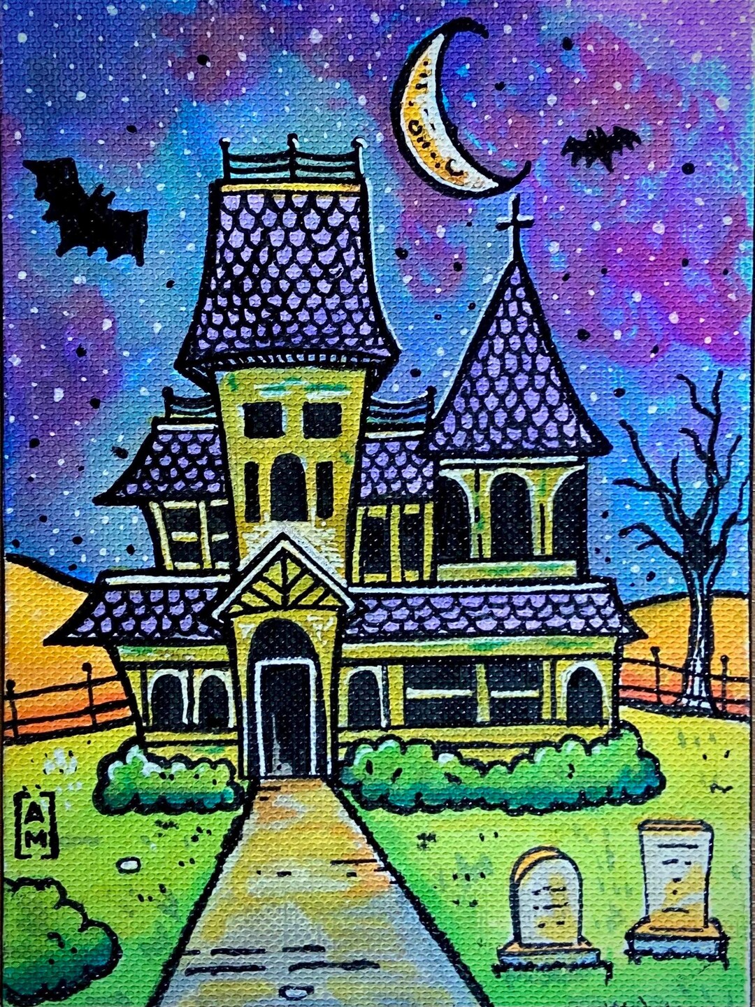 A Night in a Haunted House - Original Halloween Painting of a Spooky ...