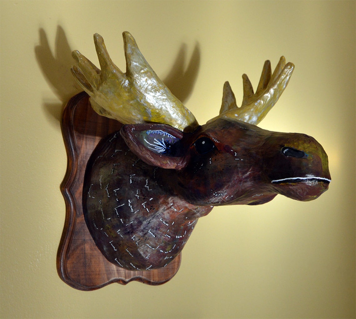 Paper Mache Moose Head Mount on Wood Plaque From Missoula - Etsy