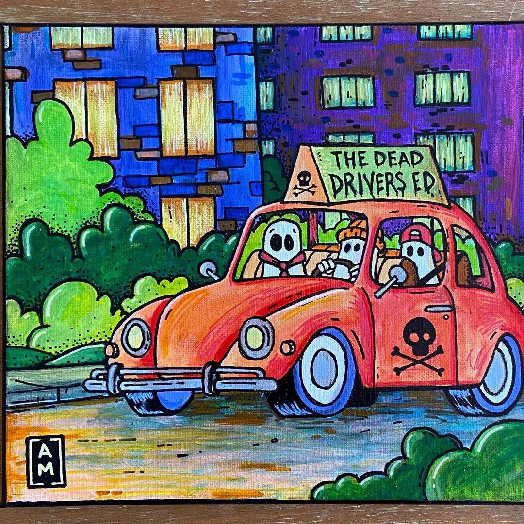 The Dead’s Drivers Ed - Original Halloween Acrylic Painting. Spooky and ...