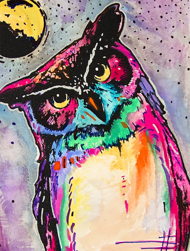 The Night Owl 3 of 5 Screenprint and Watercolor Original | Etsy