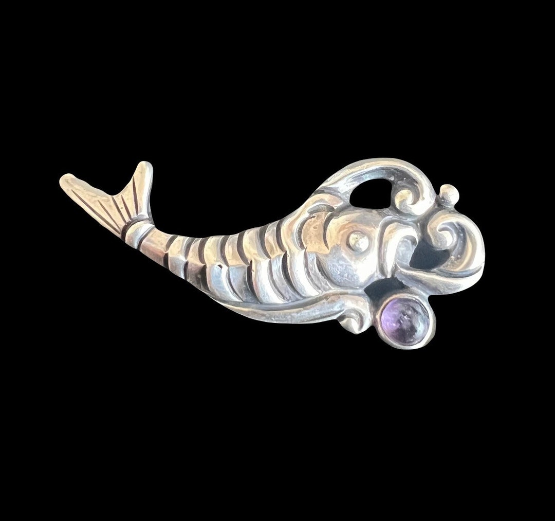 Margot De Taxco Mexico Sterling Silver Amethyst Koi Fish Brooch Pin No ...