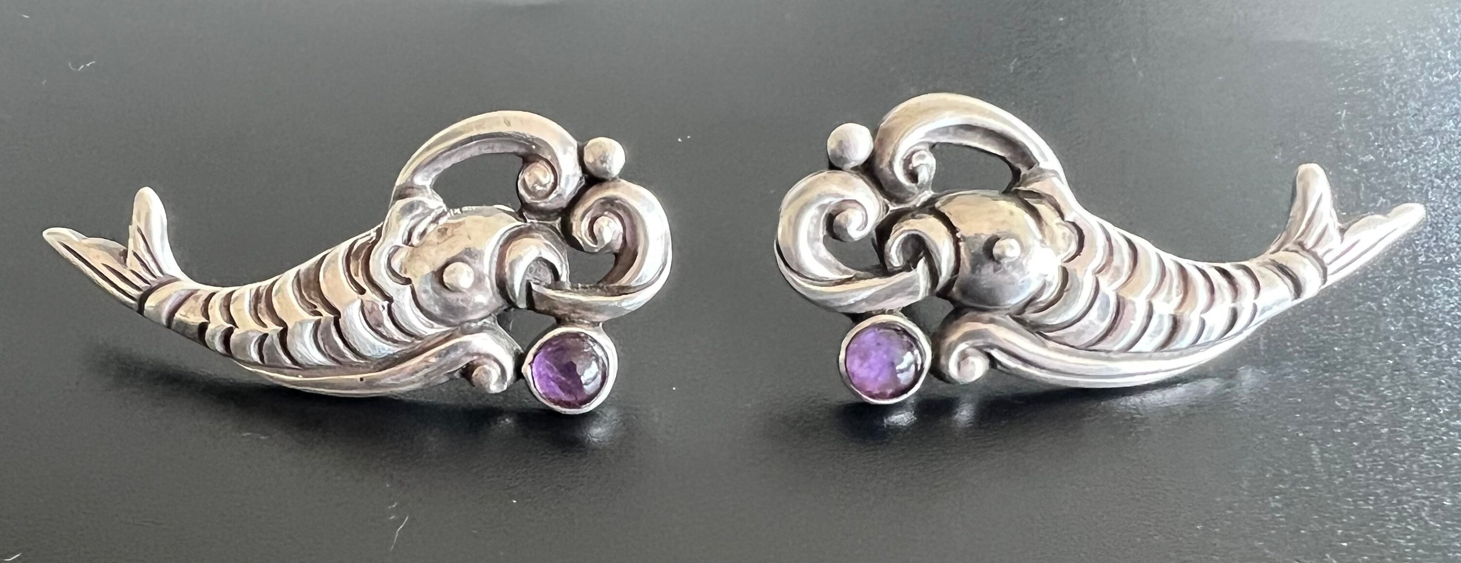 Margot De Taxco Mexico Sterling Silver Amethyst Koi Fish Earrings No ...