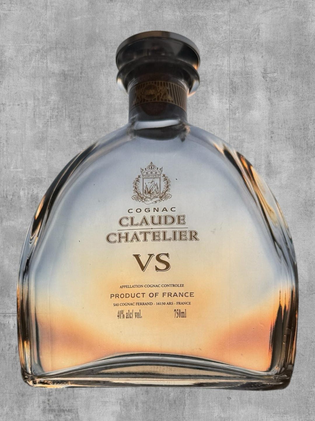 Claude Chatelier Cognac VS Empty Bottle 750ml With Stopper France Glass ...