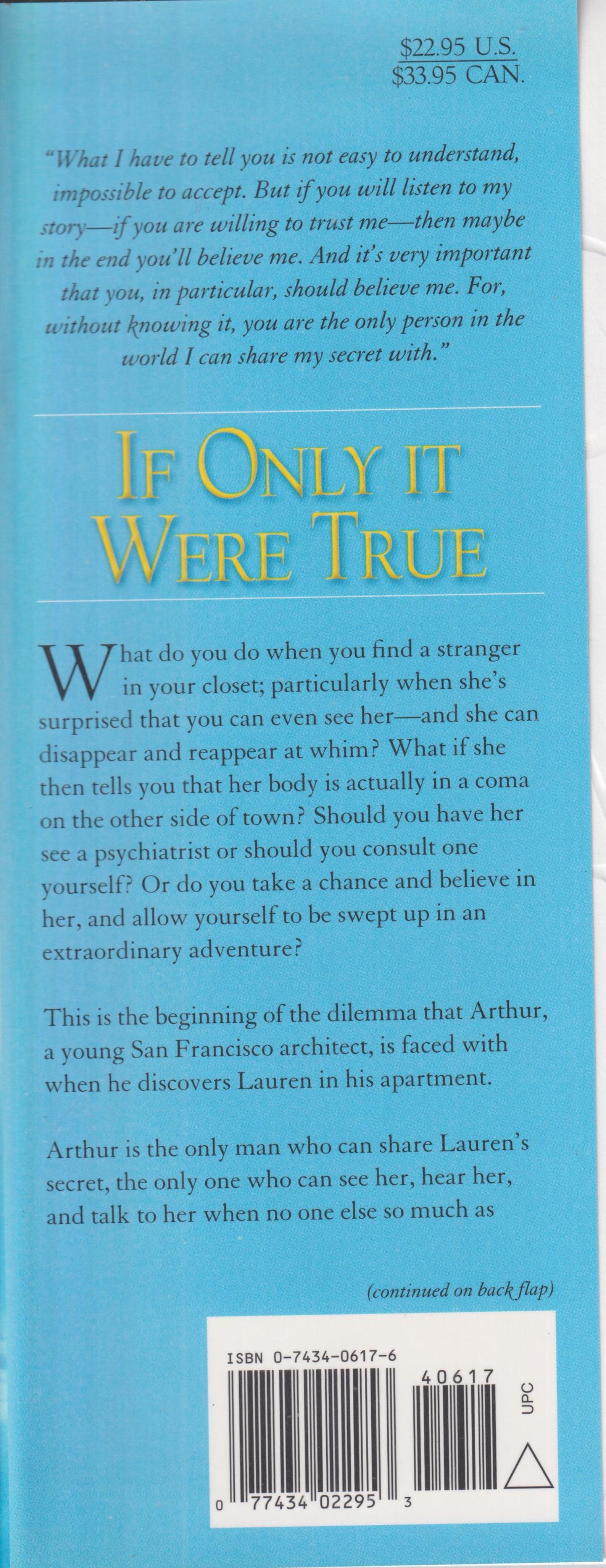 If Only It Were True by Marc Levy (hardcover: Romantic Fantasy) 2000 - Etsy