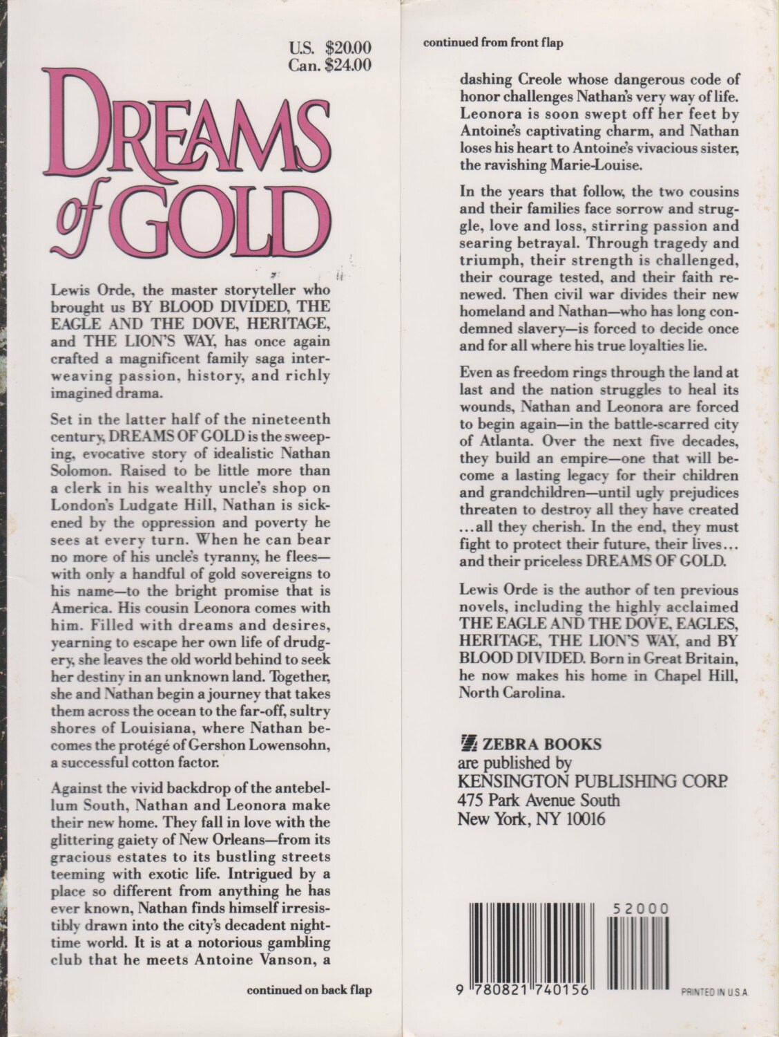 Dreams of Gold by Lewis Orde ( Hardcover: Fiction, First Printing) 1993