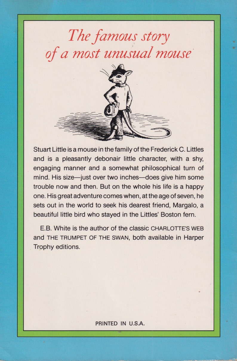 Stuart Little by E. B. White paperback: Chapter Book Ages - Etsy