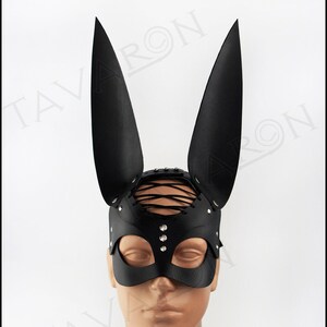 Black Leather Rabbit Mask, Leather Bunny Mask, Petplay Mask, Bunny Ears ...