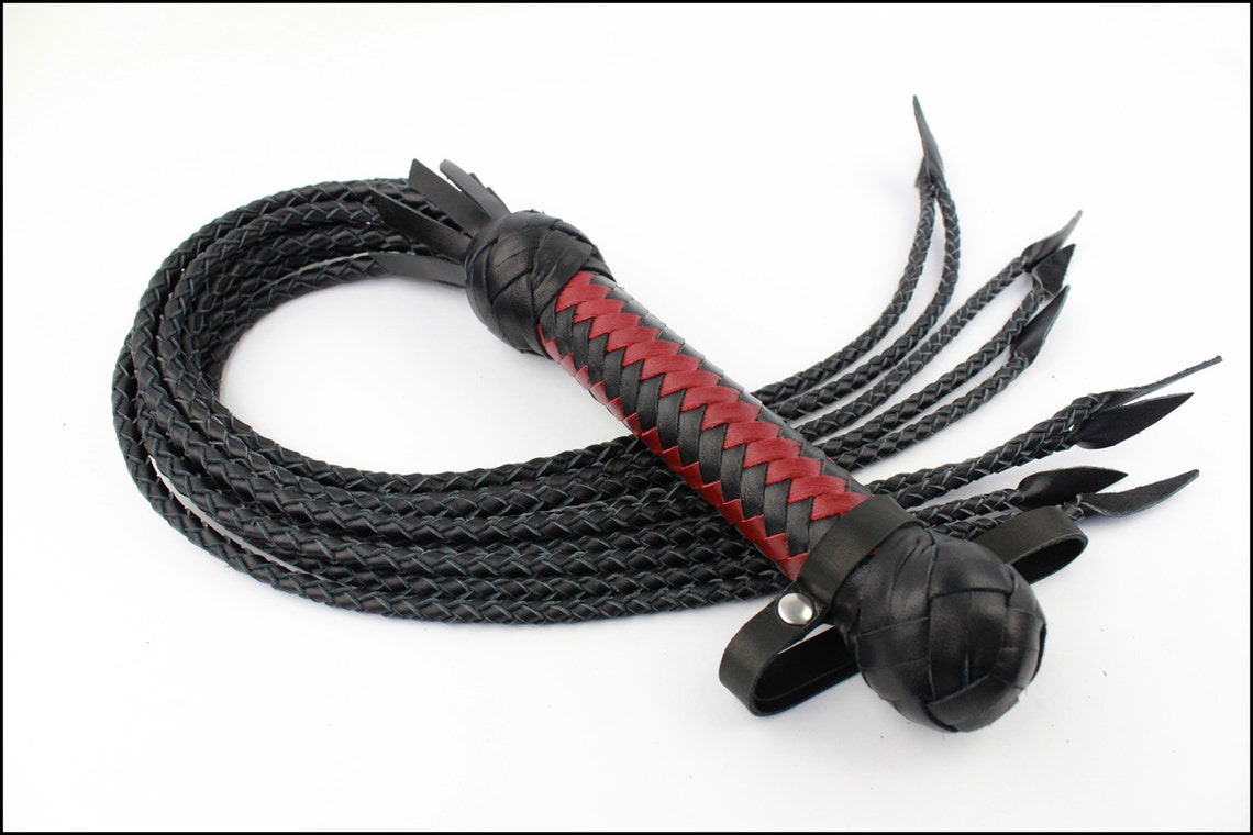 Black leather whip Flogger BDSM flogger Cat O'Nine Tail | Etsy