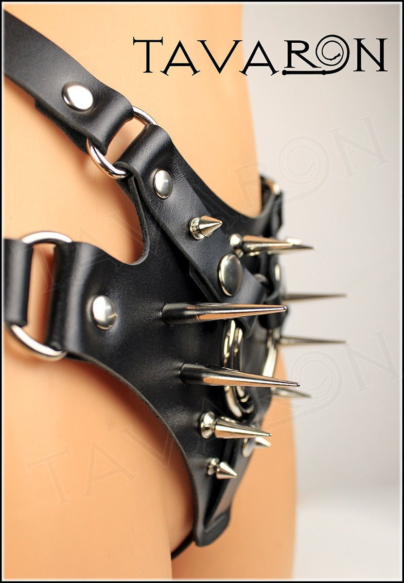 Spiked Strapon Harness Leather Strap On Harness Pegging Etsy