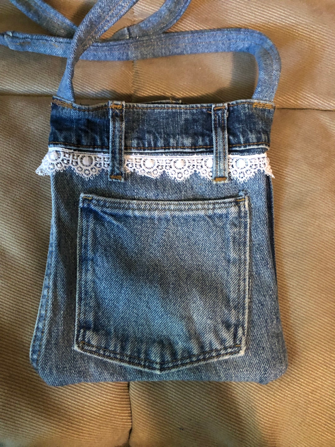 Homemade Purse From Blue Jeans With White Lace - Etsy