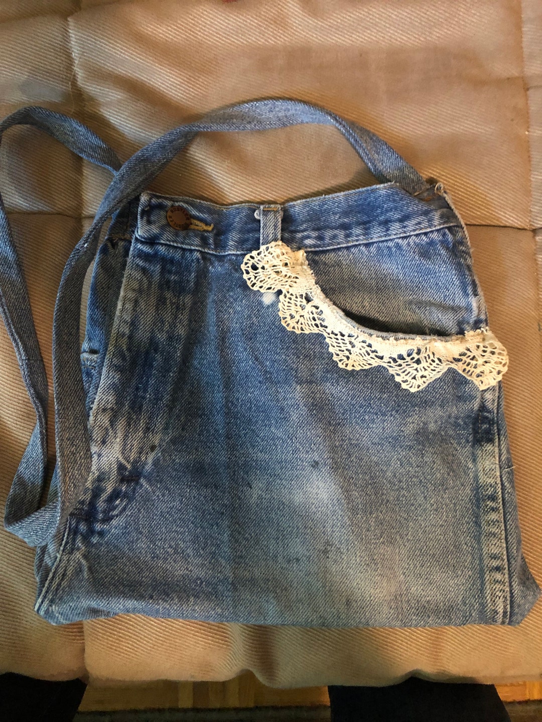 Homemade Blue Jean Purse With Pocket and White Lace - Etsy