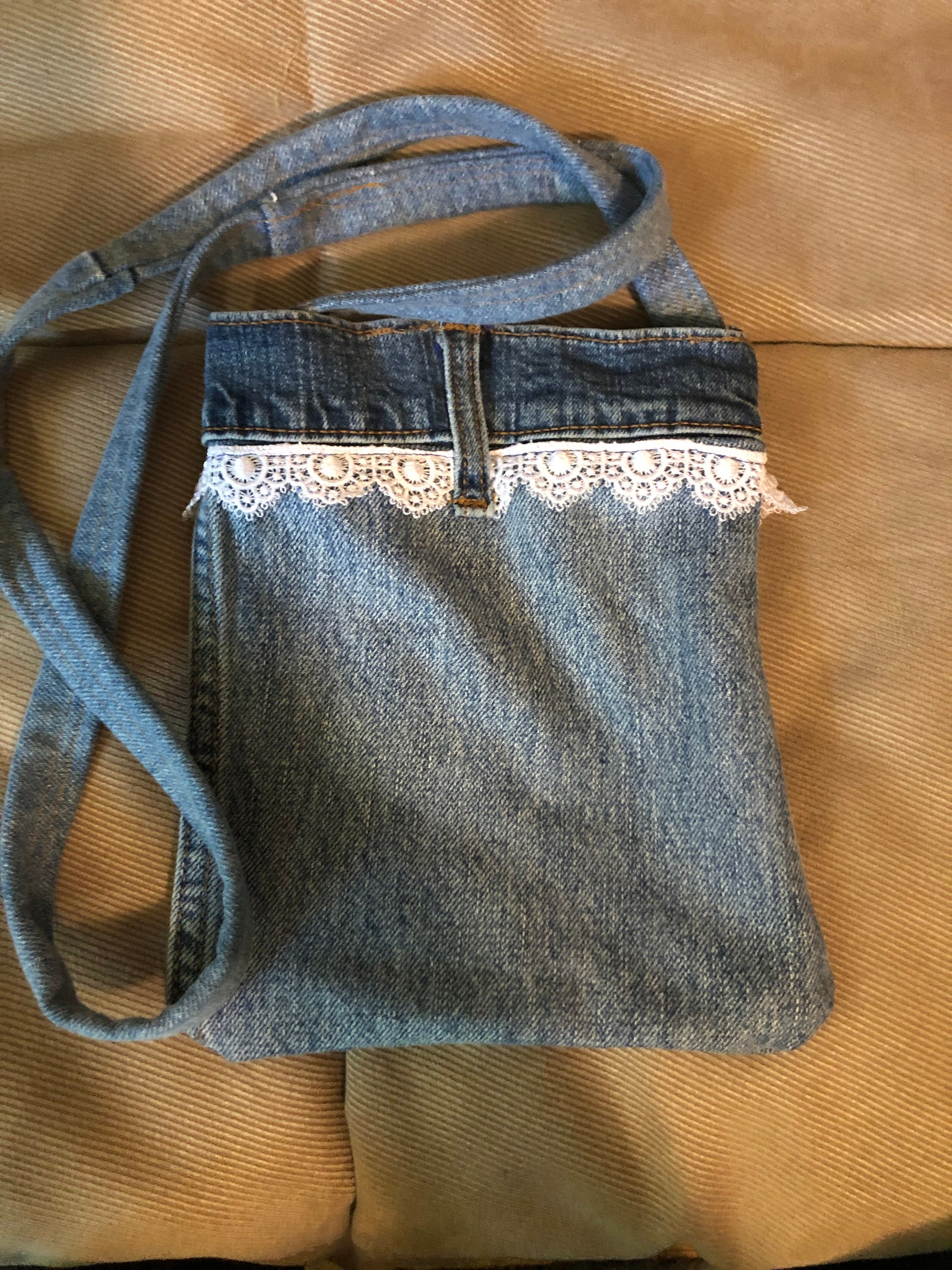 Homemade Purse From Blue Jeans With White Lace - Etsy