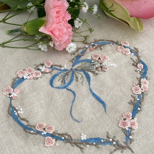 Ribbon Heart Wreath PDF Embroidery Pattern - Etsy