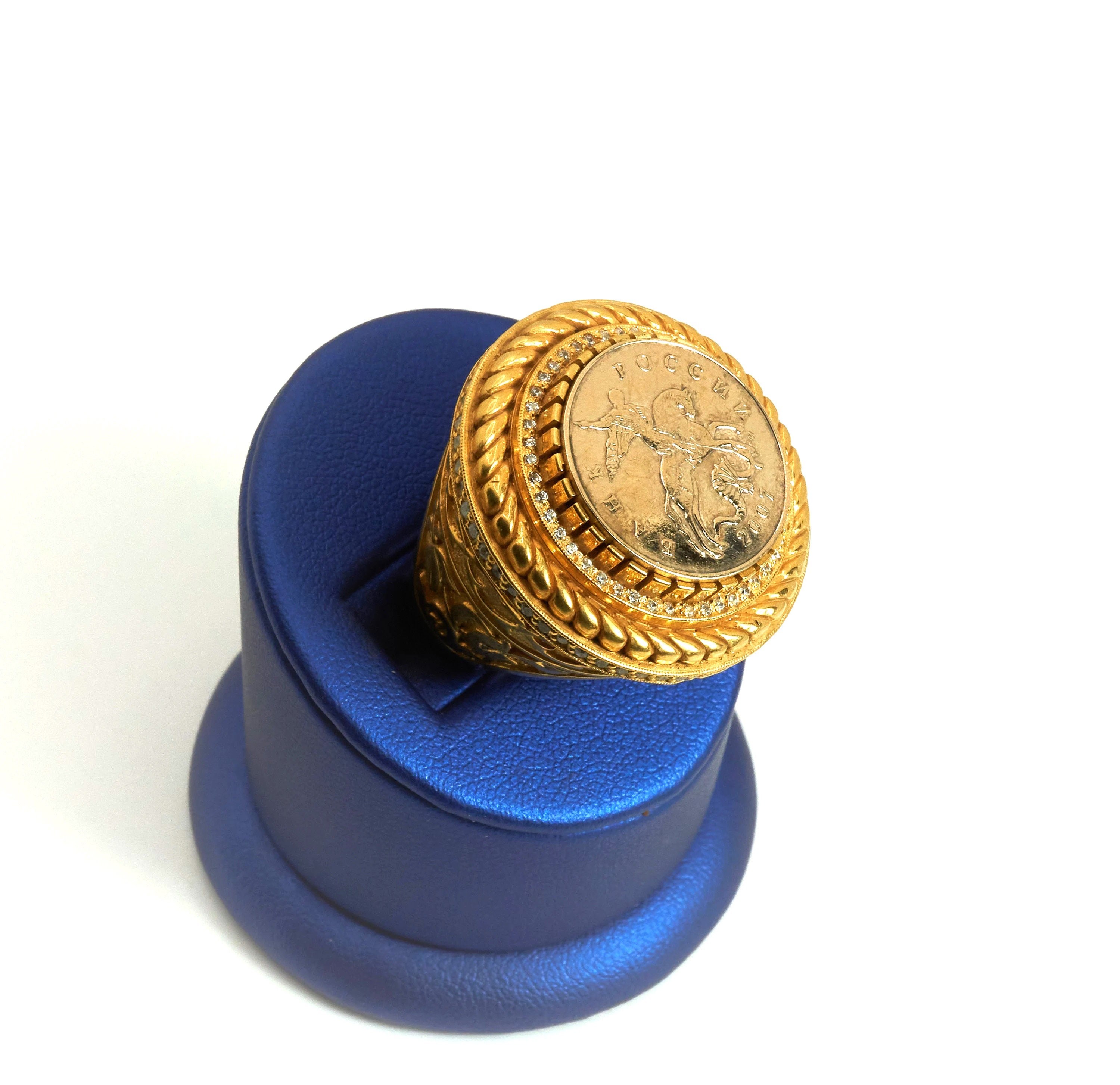 Coin Ring, Big Man's Ring, 14K Gold, Diamonds, Classic - Etsy