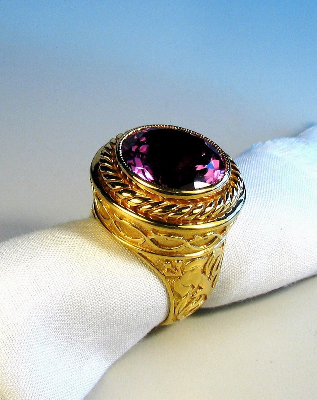 Bishop Ring - Gold Amethyst Ring - Men's Ring - 18K Gold Ring - Big ...