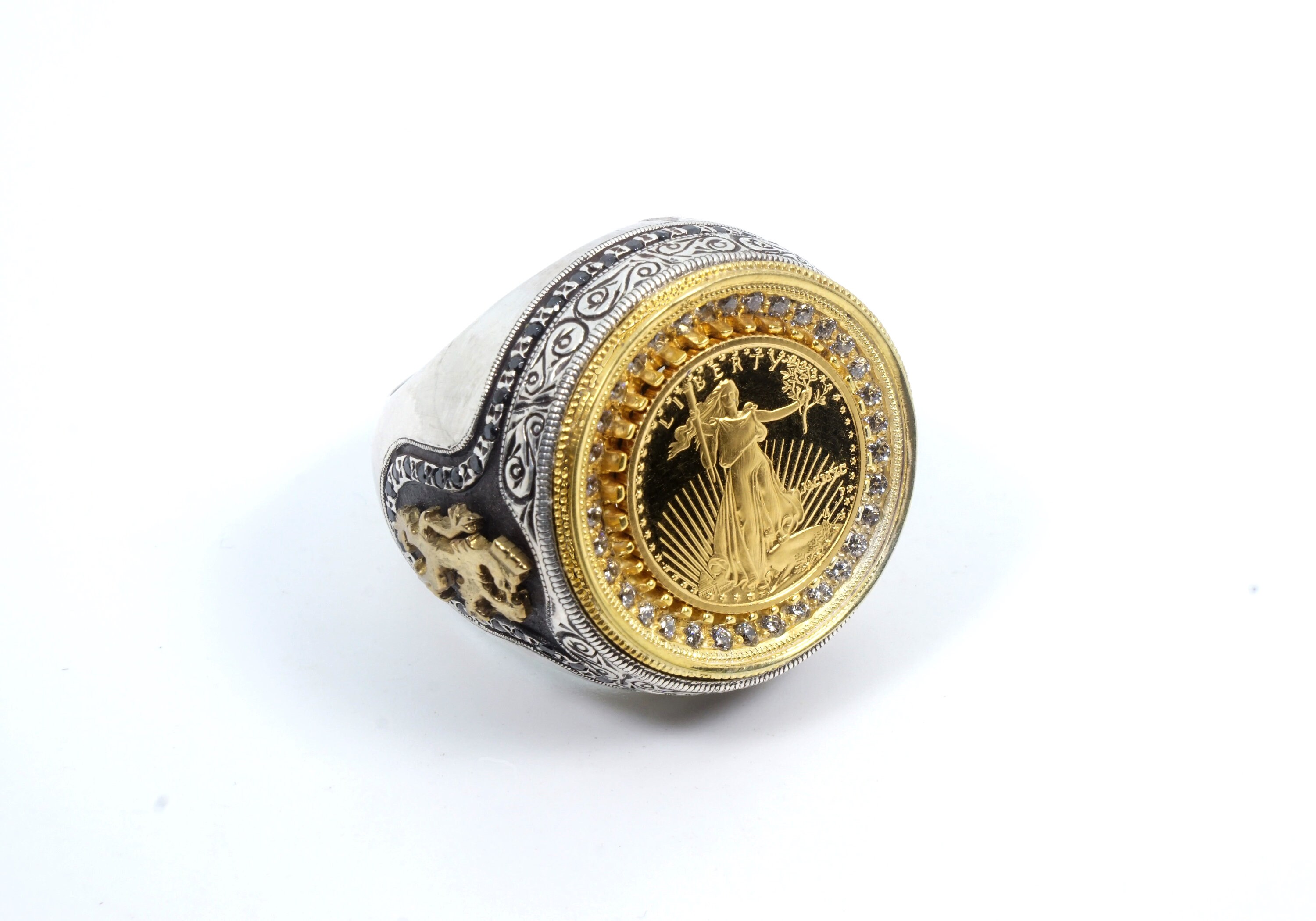 Coin Ring, Big Men Ring, Heavy Ring, Round Ring, 18K Gold 925 Silver ...