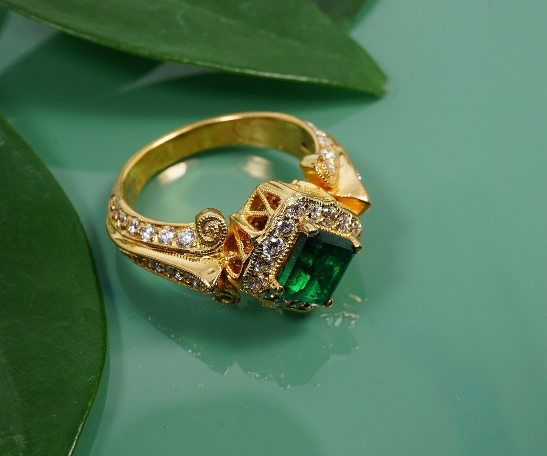 14K Gold Engagement Ring – Emerald Engagement Ring – Square Stone ...