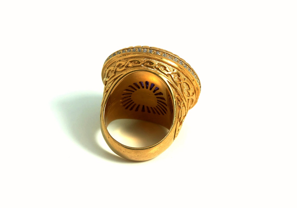 Coin Ring, Big Men's Ring, Heavy Ring, Round Ring, 14K Gold, Diamonds ...