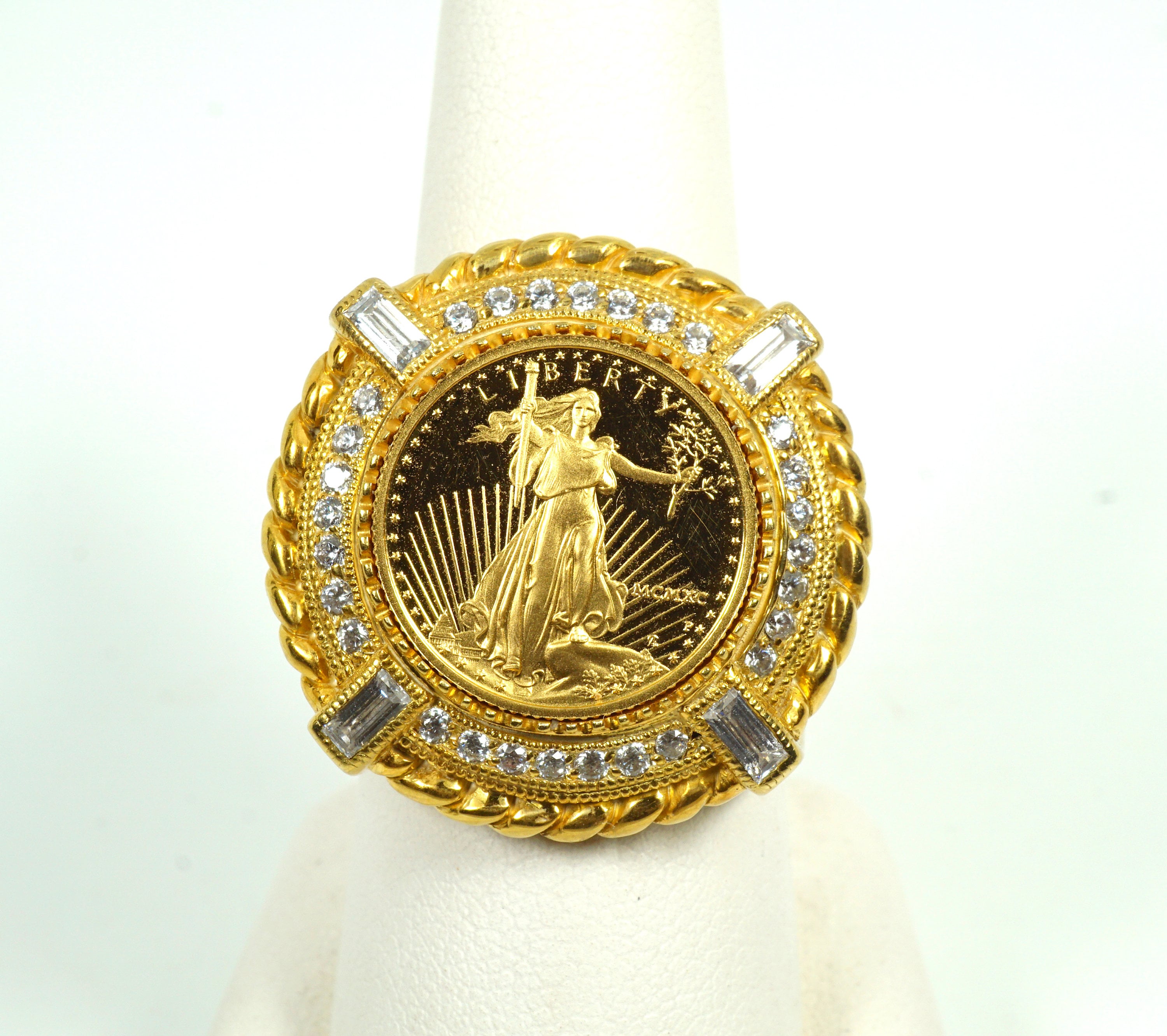 Coin Ring, Big Man Ring, Heavy Ring, Round Ring, 14K Gold, Diamonds ...