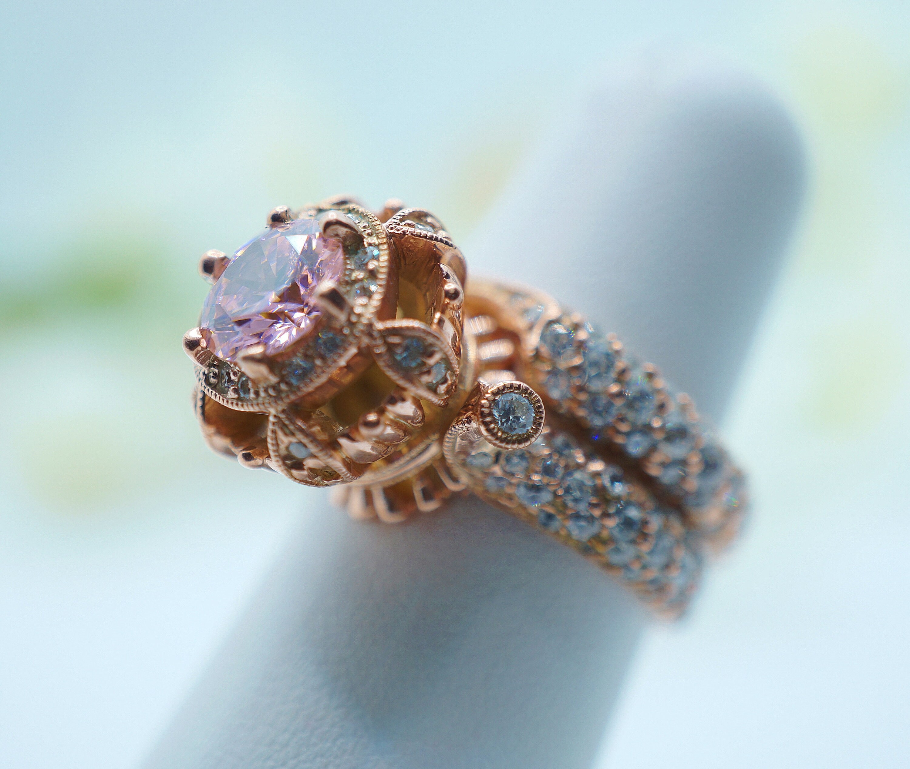 Rose Gold Wedding Set – Morganite Wedding Set – Art Deco Wedding Set ...