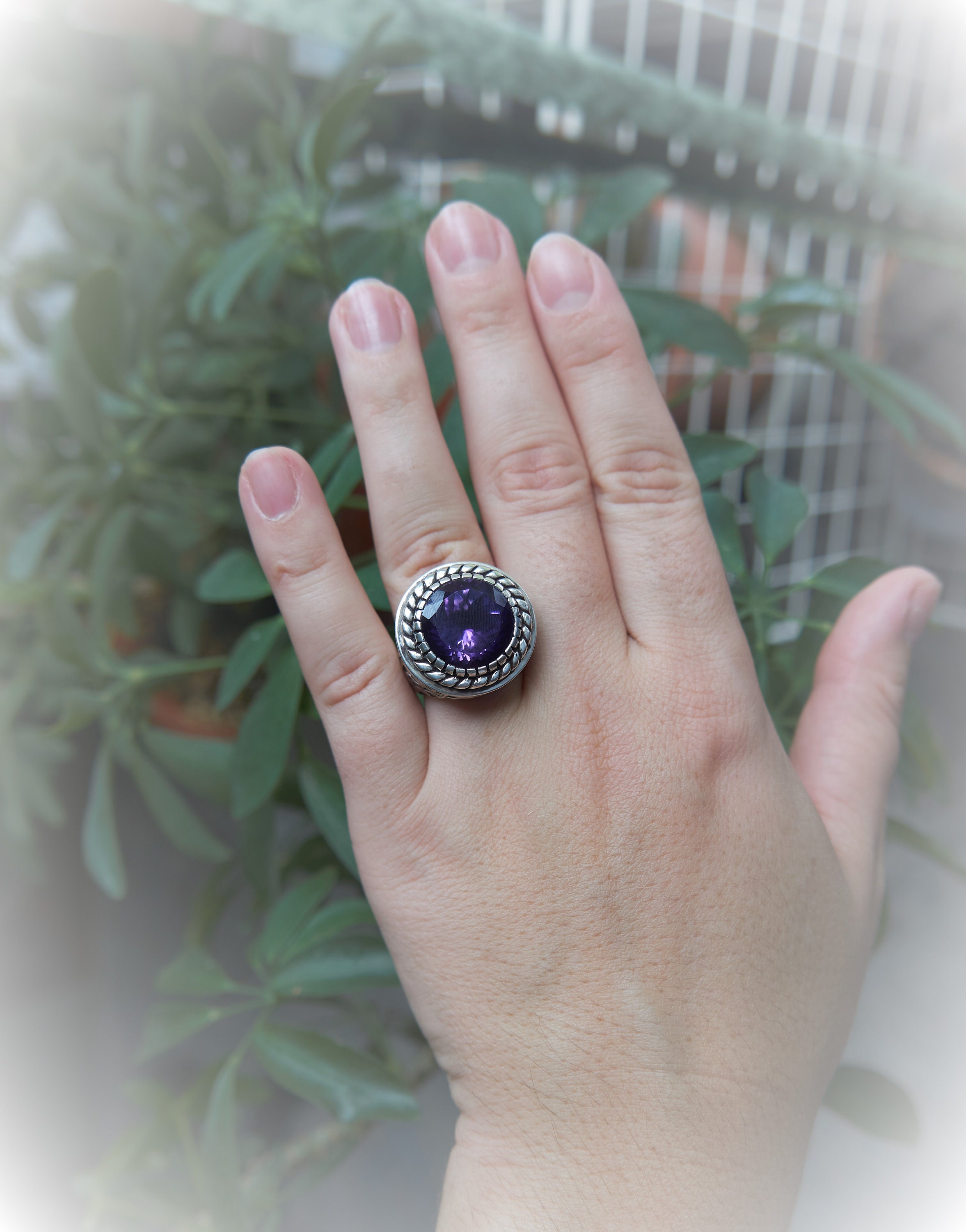Bishop Ring, Big Round Ring, Unisex Ring, Heavy Ring, Amethyst, Silver ...