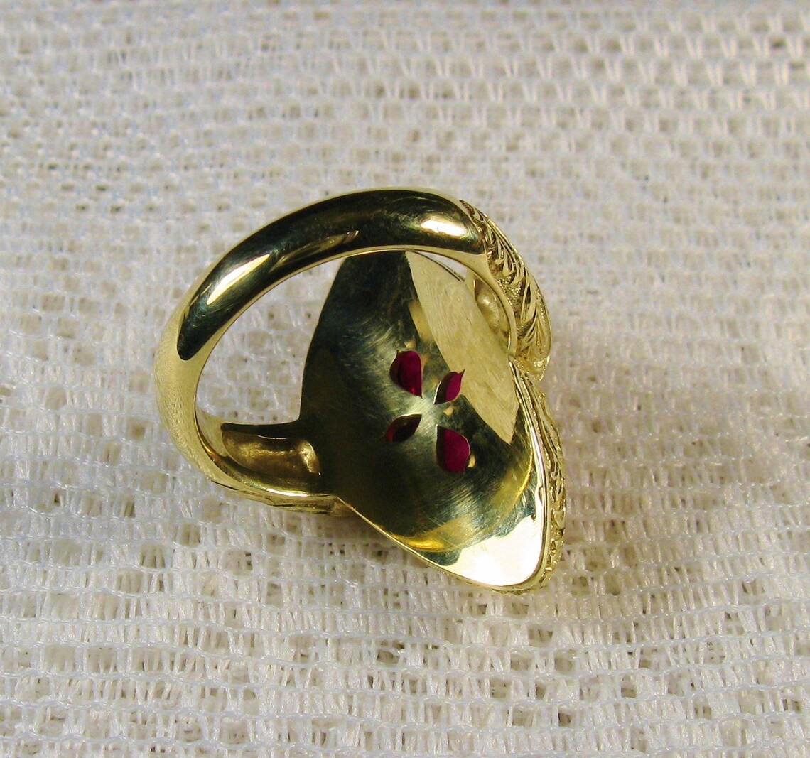 Renaissances Ring, Ruby Ring, Big Heavy Gold Ring, Oversize Ring, Ruby ...