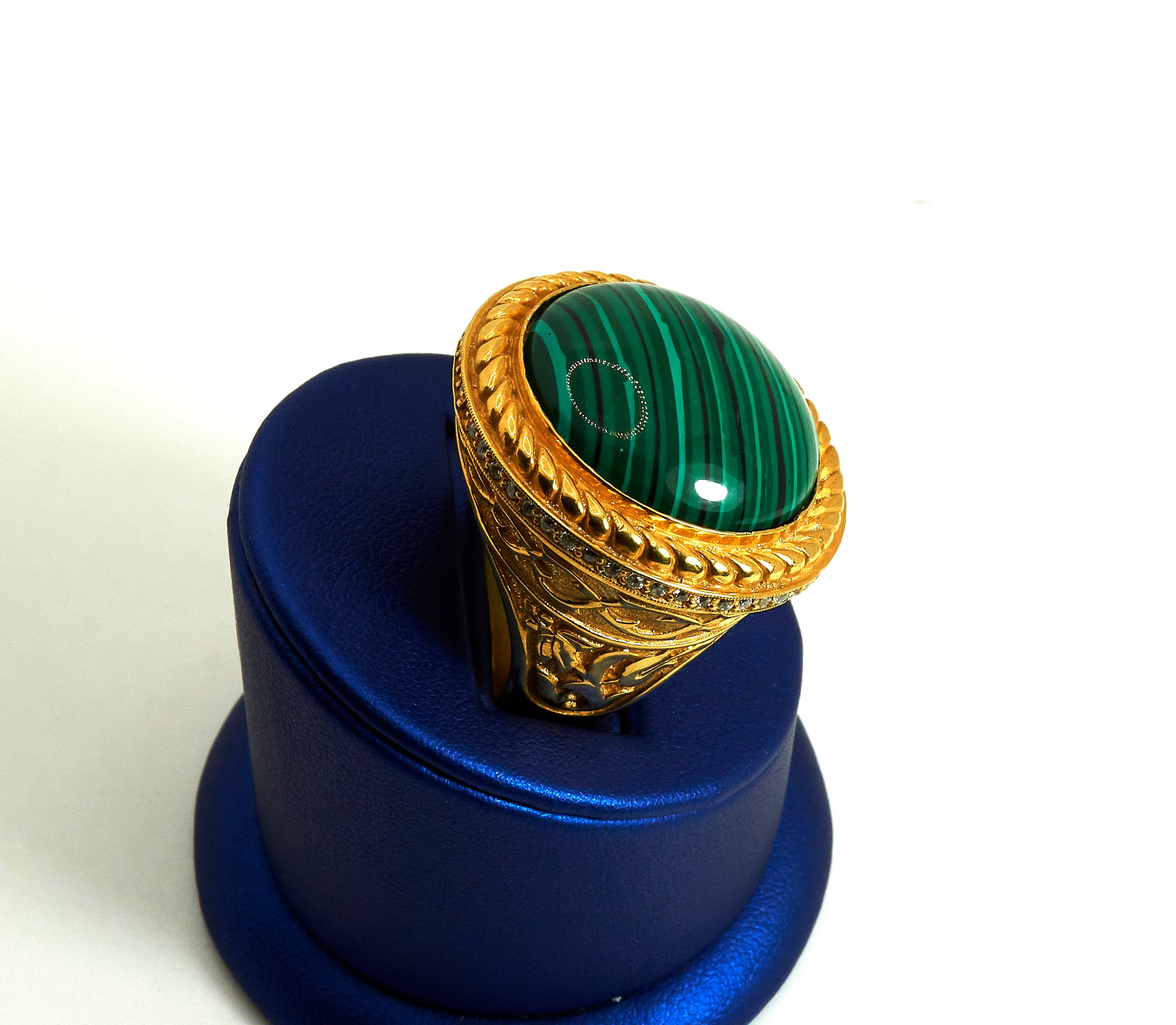 Big Gold Ring, Round Ring, Big Men's Ring, Havy Gold Ring, Malachite ...