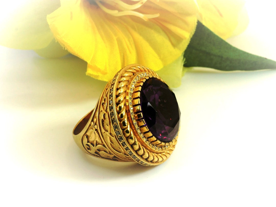 Gold Bishop Ring, Amethyst Ring, Round Men's Ring, Heavy Gold Ring, 14K ...