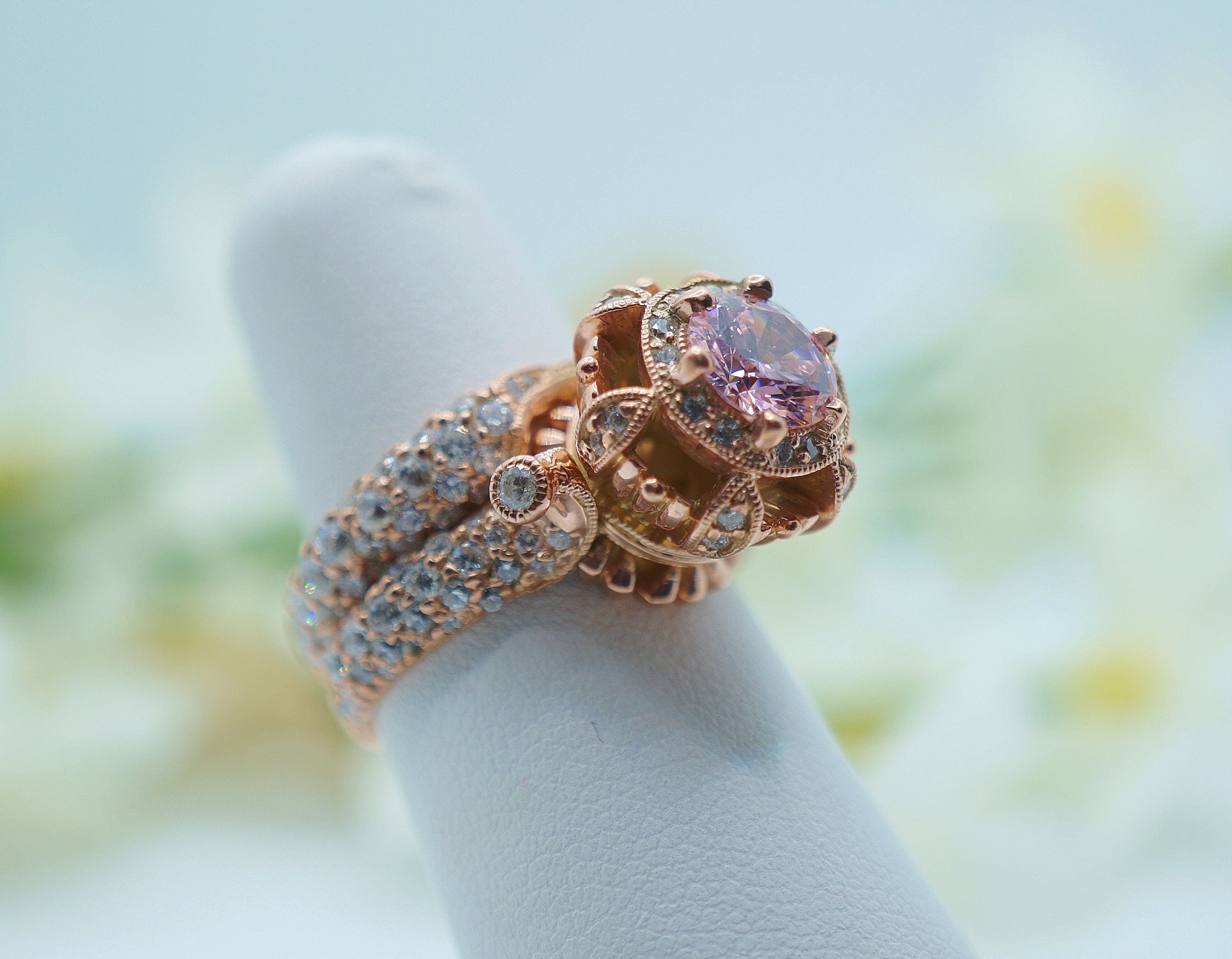 Rose Gold Wedding Set Morganite Wedding Set Art Deco - Etsy