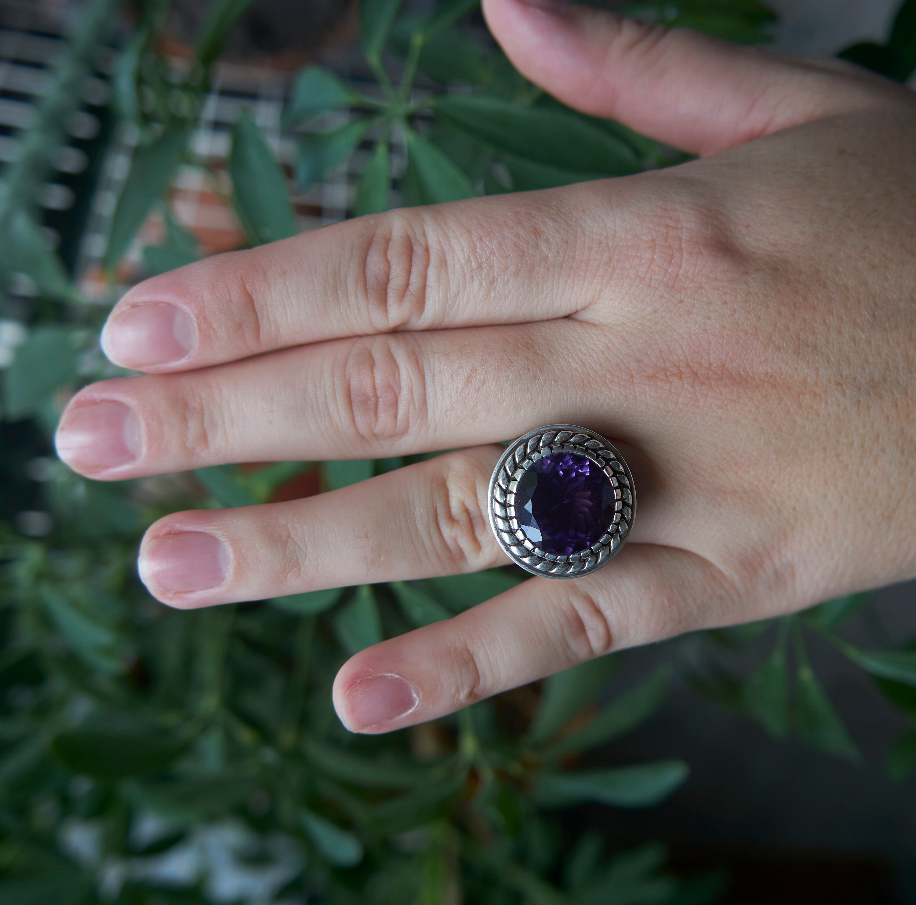 Bishop Ring, Big Round Ring, Unisex Ring, Heavy Ring, Amethyst, Silver ...