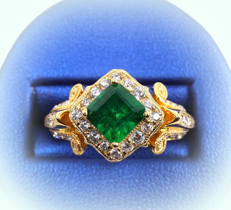 14K Gold Engagement Ring – Emerald Engagement Ring – Square Stone ...