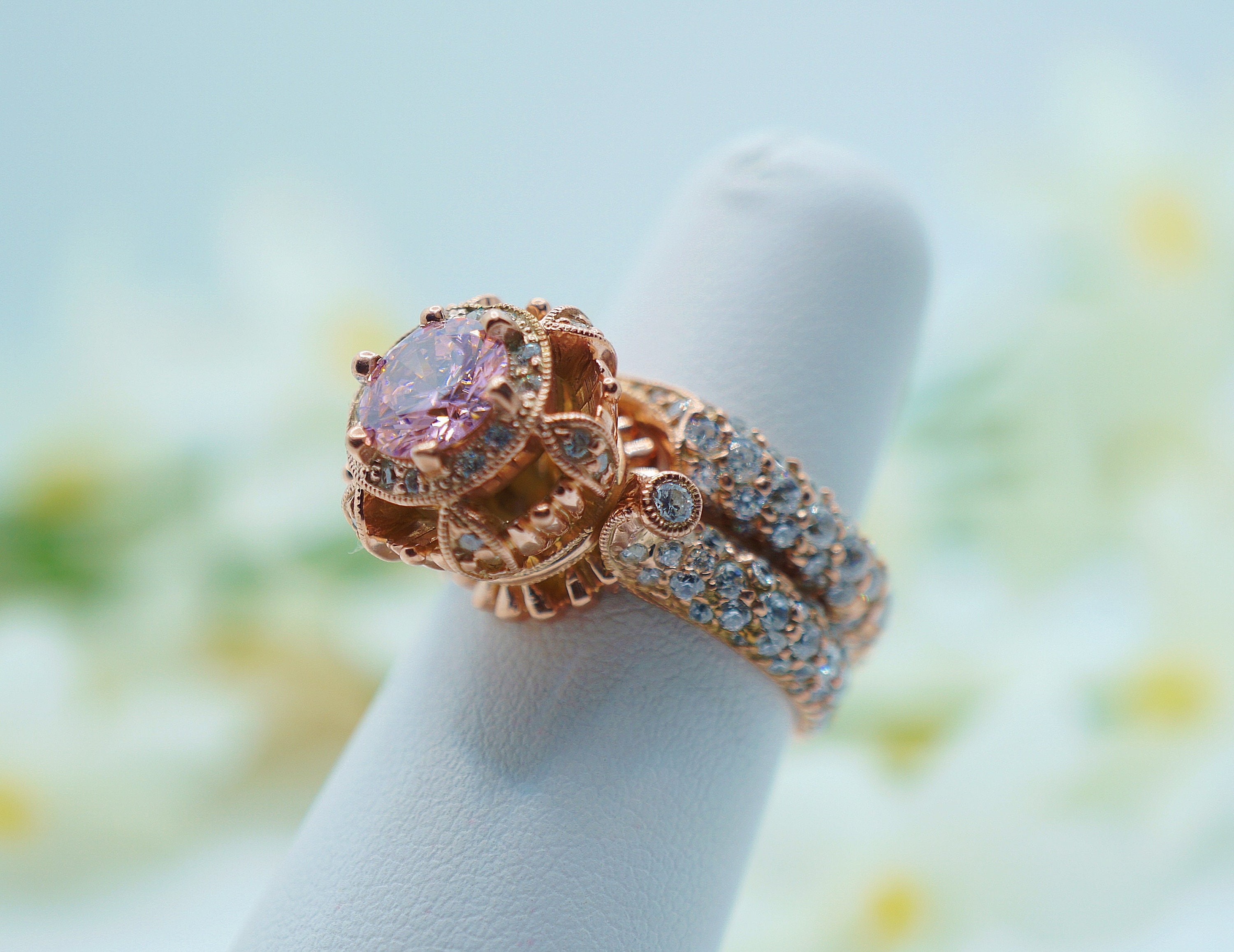 Rose Gold Wedding Set Morganite Wedding Set Art Deco - Etsy