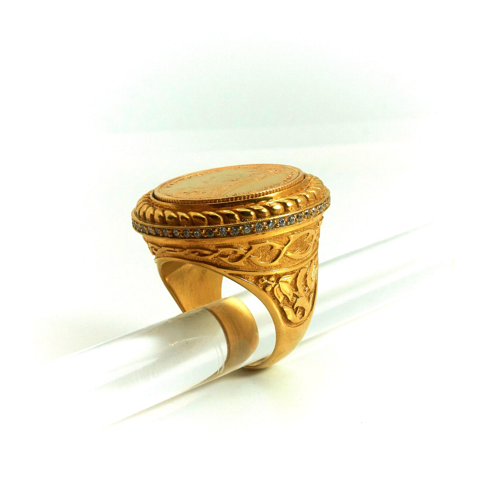 Coin Ring, Big Men's Ring, Heavy Ring, Round Ring, 14K Gold, Diamonds ...