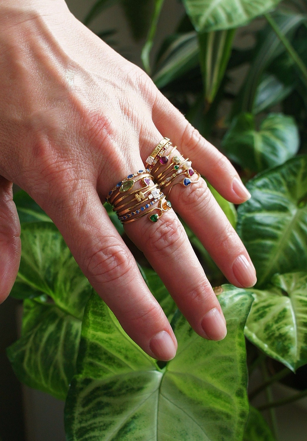 Stocking Ring - 14K Gold Small Ring - Two Stones - Thin Ring - Emerald ...