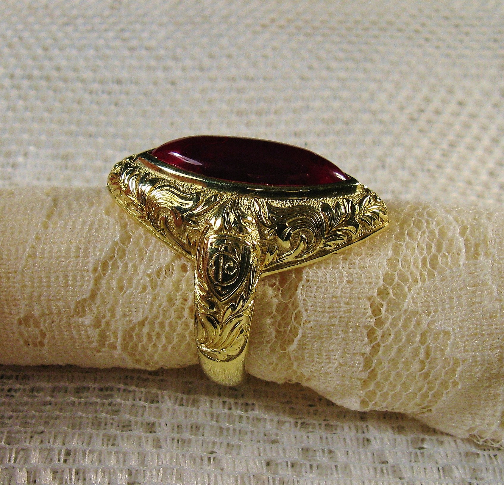 Renaissances Ring, Ruby Ring, Big Heavy Gold Ring, Oversize Ring, Ruby ...