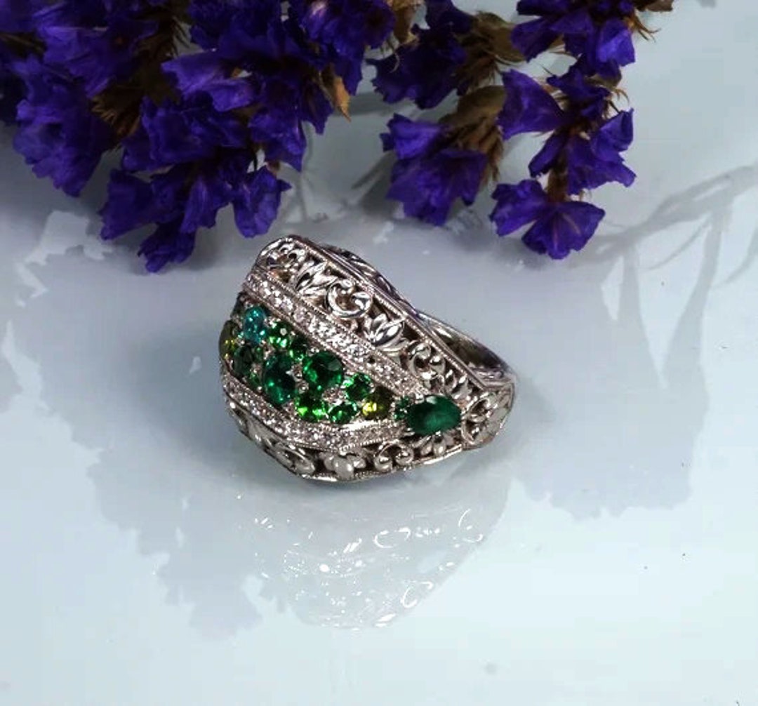 Oversize Ring Big Cocktail Ring Large Heavy Ring Art Nouveau Ring Multi ...