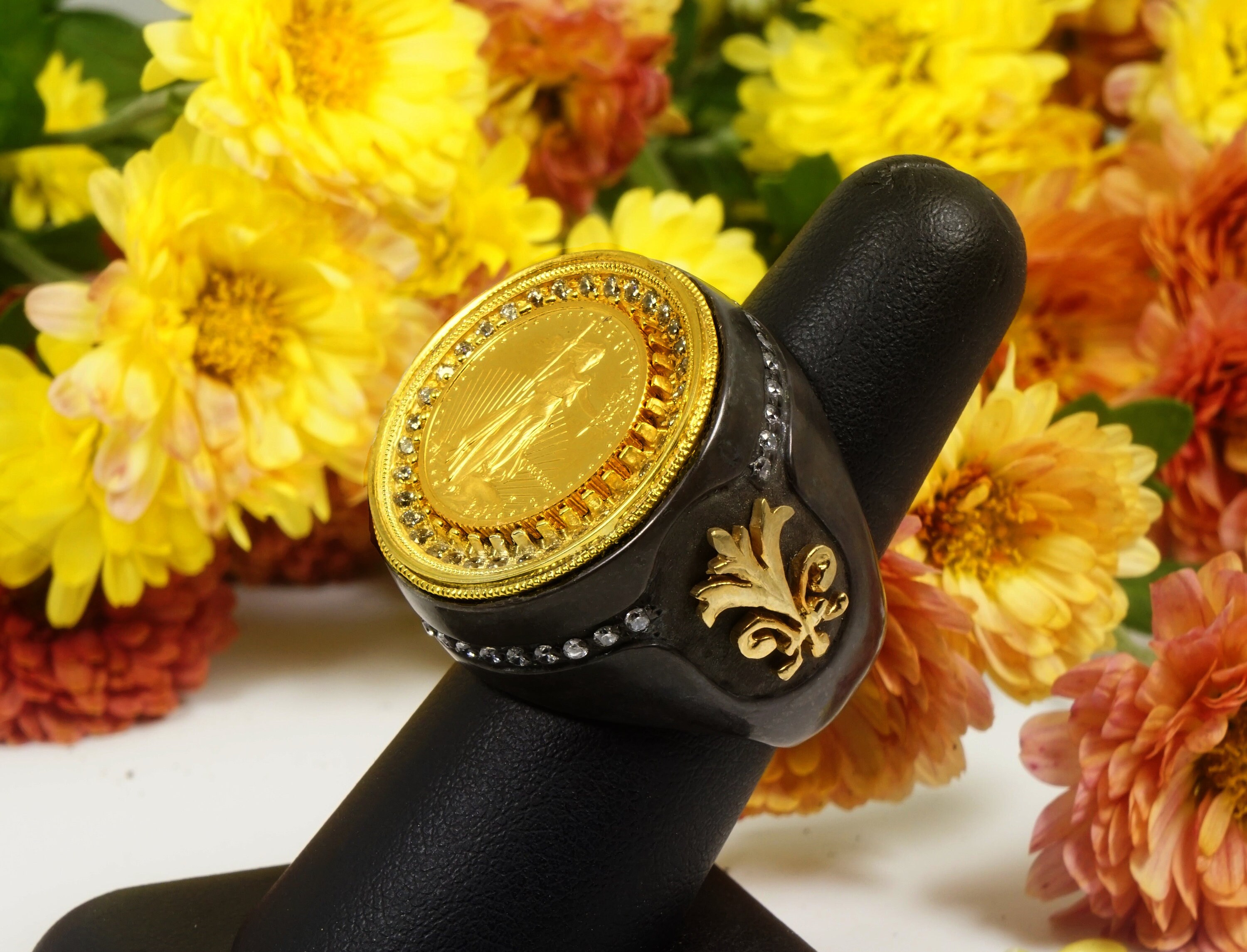 Coin Ring, Big Men Ring, Heavy Ring, Round Ring, 18K Gold 925 Silver ...