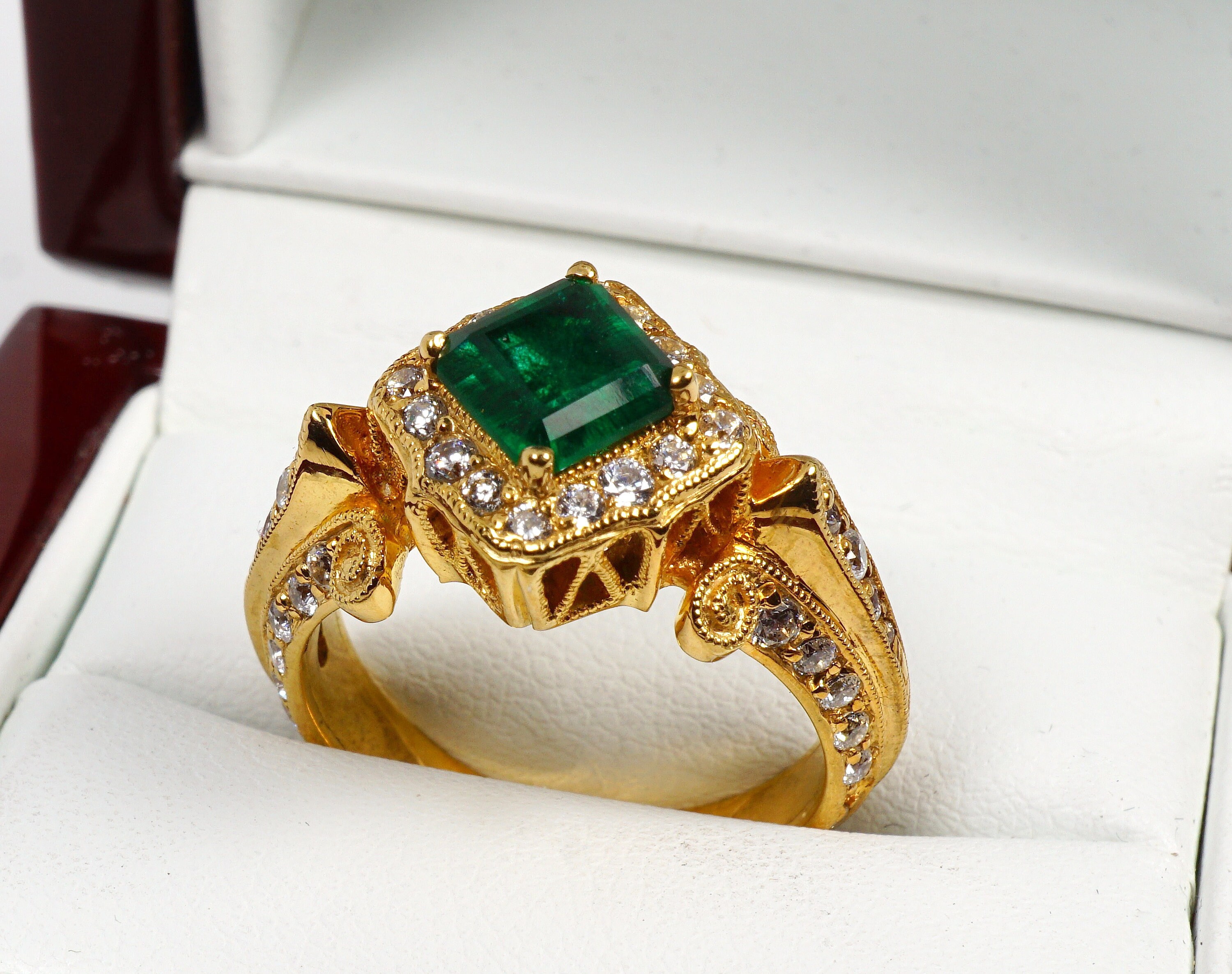 14K Gold Engagement Ring – Emerald Engagement Ring – Square Stone ...