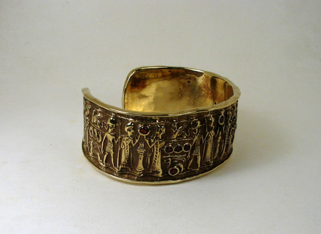 Ancient Bronze Bracelet - Garnet Bronze Cuff Bracelet - Massive Cuff ...