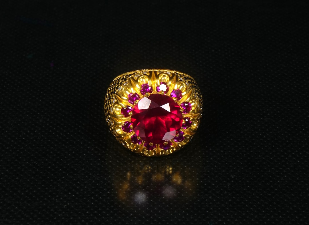 Gold Bishop Ring, Episcopal Ring, Ruby Ring, Diamond Ring, Round Men ...