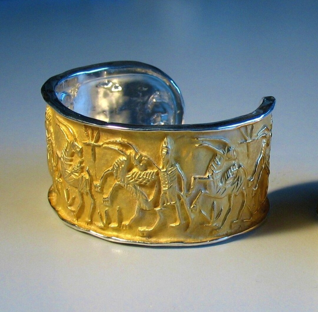 Ancient Cuff Bracelet - Gold Plated 925 Sterling Silver - Primitive ...
