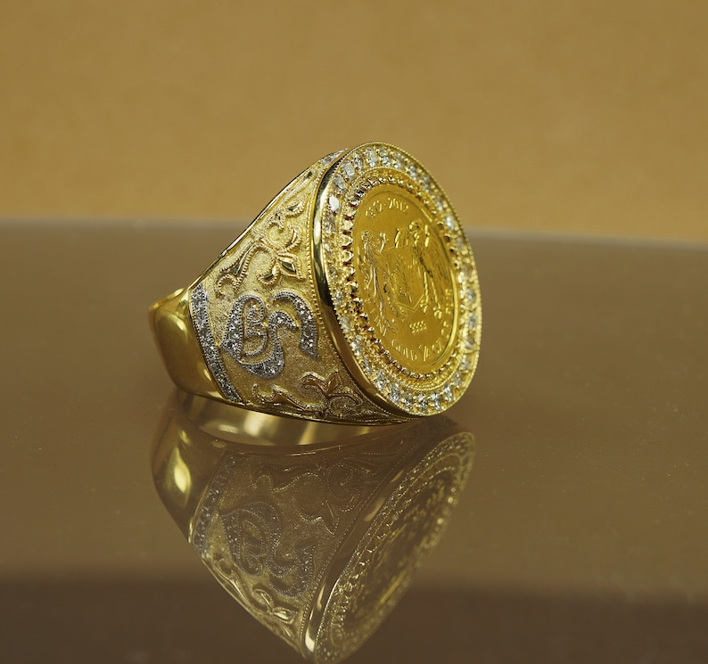 Coin Ring Big Men's Ring Signed Ring Monogram 18K - Etsy Canada