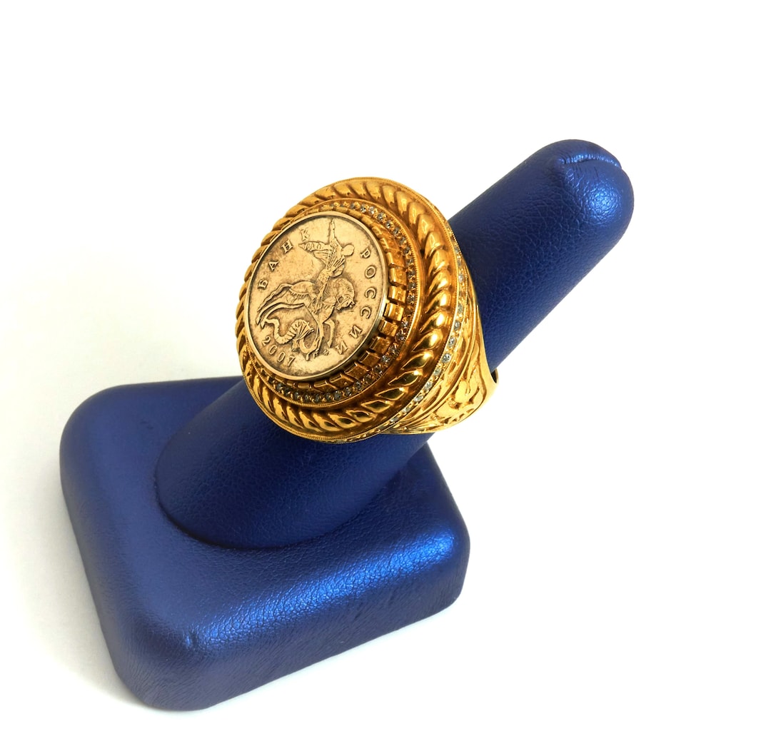 Coin Ring, Big Man's Ring, 14K Gold, Diamonds, Classic - Etsy