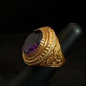 Gold Bishop Ring Amethyst Ring Round Men's Ring Heavy - Etsy