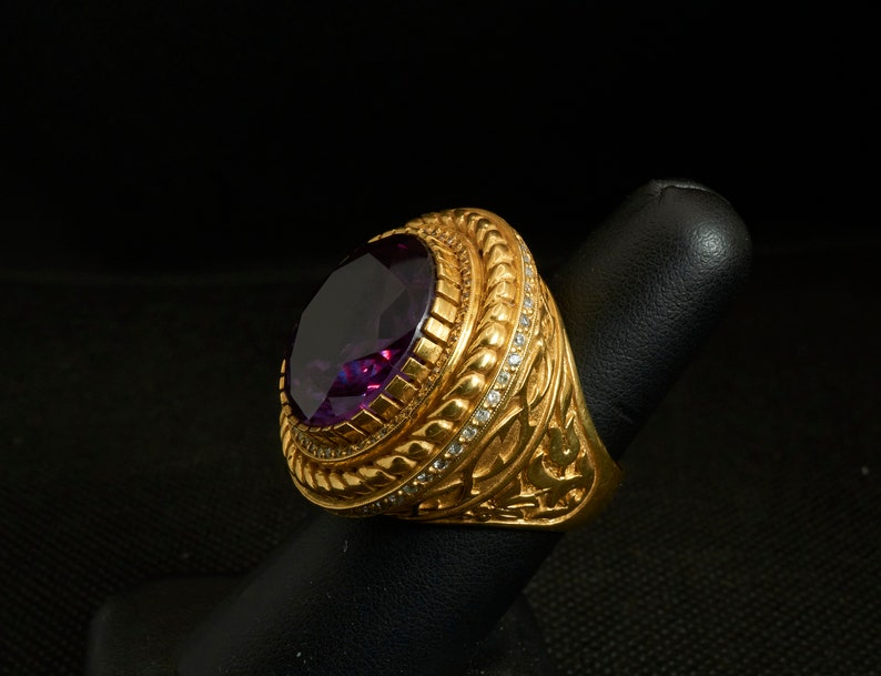 Gold Bishop Ring Amethyst Ring Round Men's Ring Heavy - Etsy