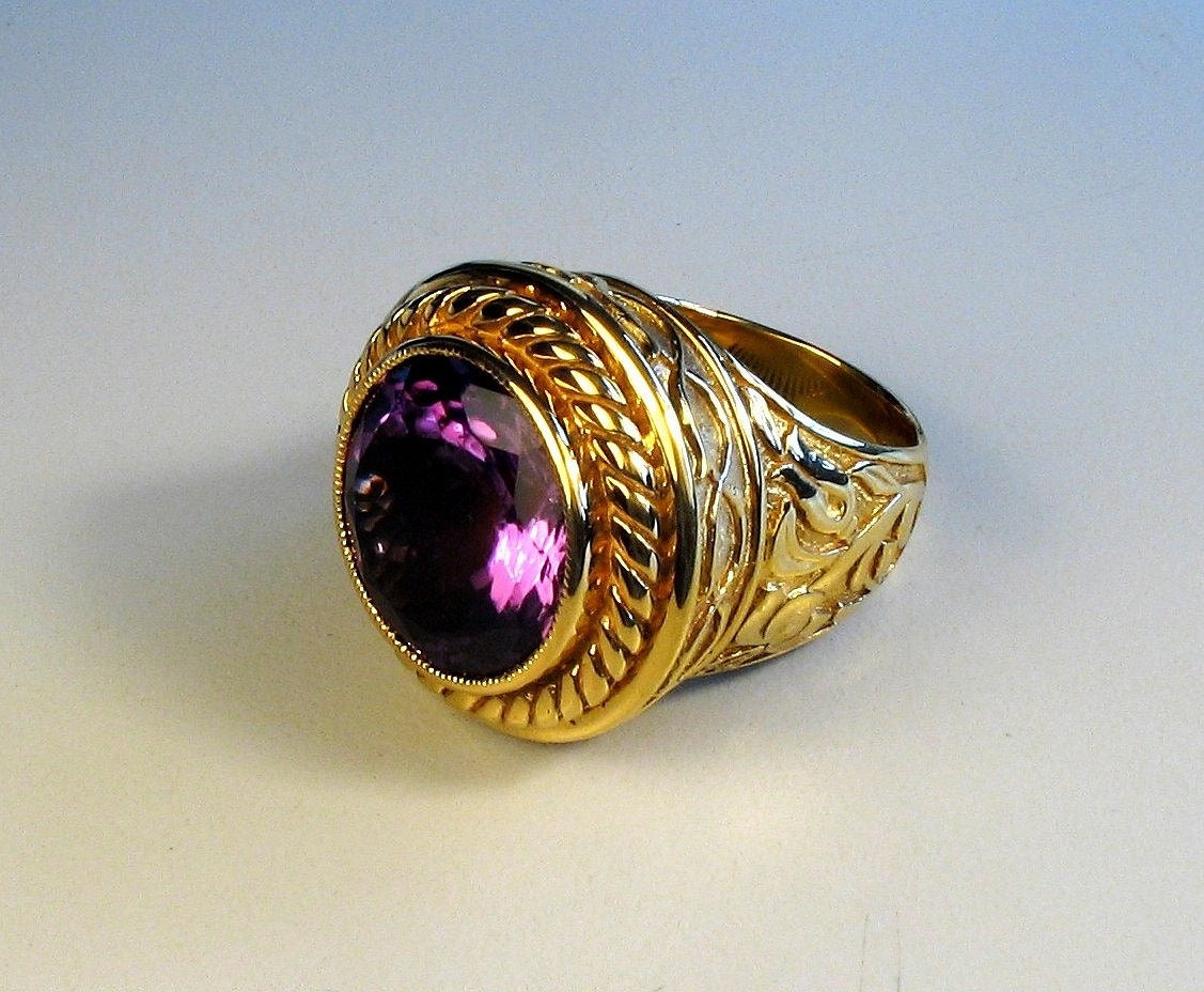 Bishop Ring - Gold Amethyst Ring - Men's Ring - 18K Gold Ring - Big ...