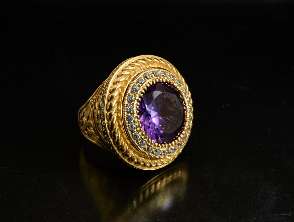 Gold-diamond Bishop Ring Round Ring Big Men's Ring - Etsy